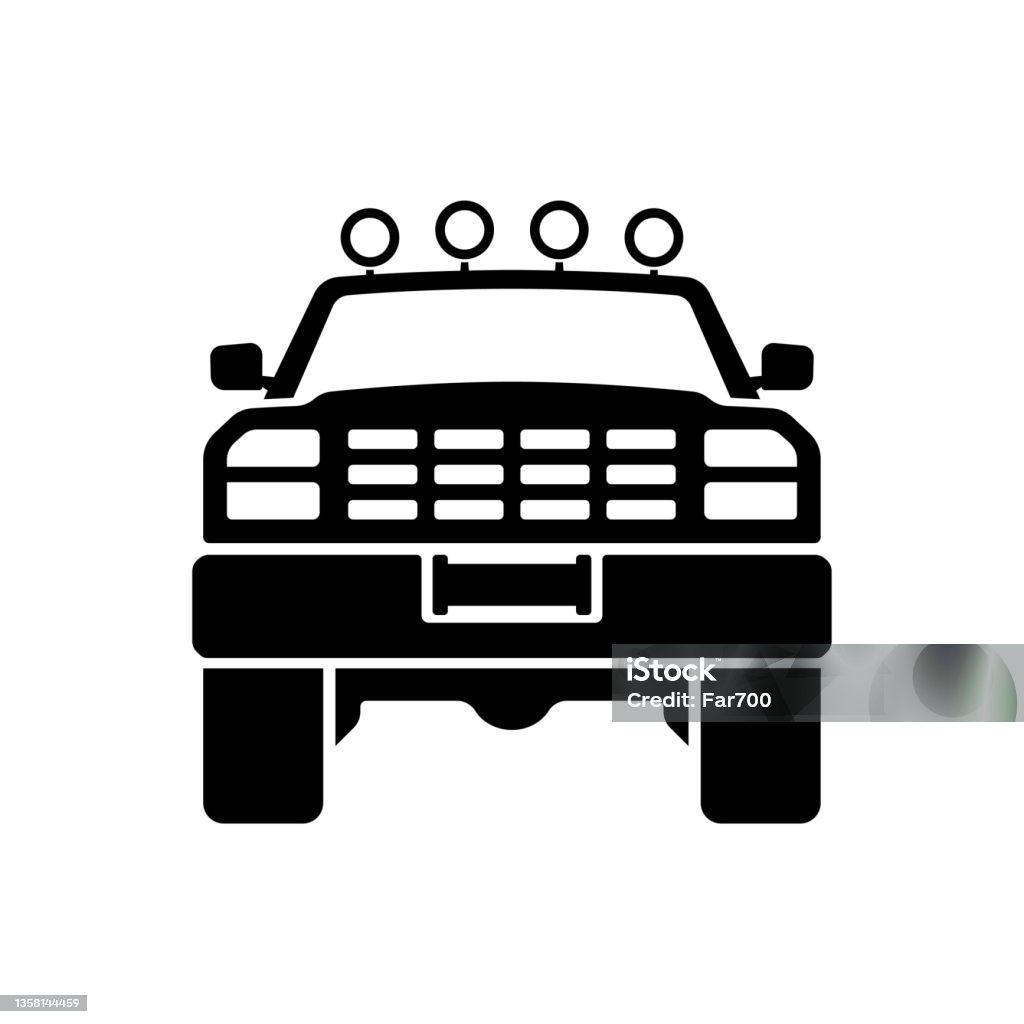 Icône Suv Vue De Face Silhouette Noire Illustration Graphique Plate