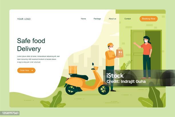 Pengiriman Makanan Yang Aman Kurir Muda Mengantarkan Pesanan Bahan