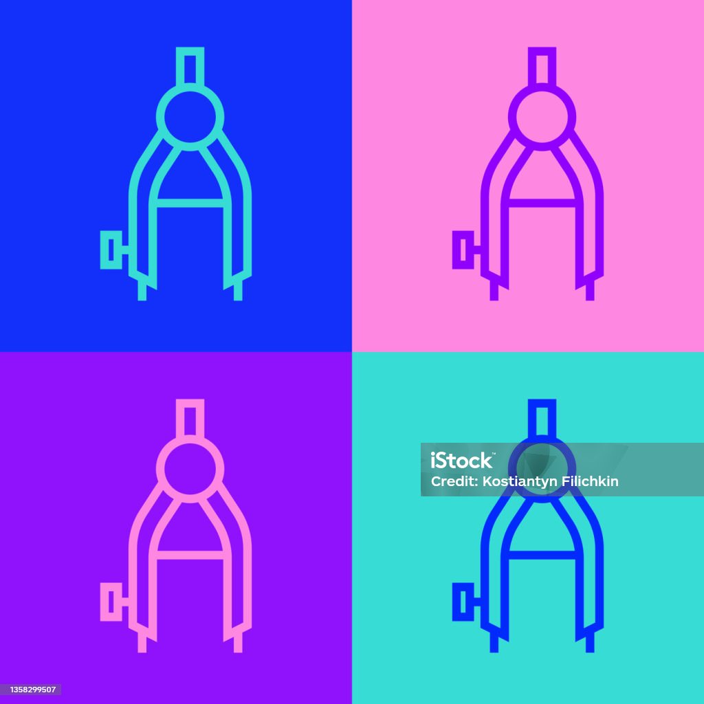 Pop Art Line Drawing Compass Icon Isolated On Color Background
