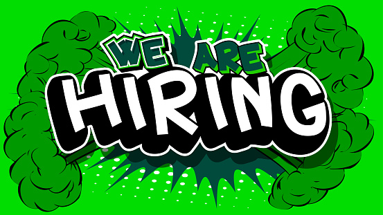 We Are Hiring Comic Book Word Text On Abstract Comics Background Stock