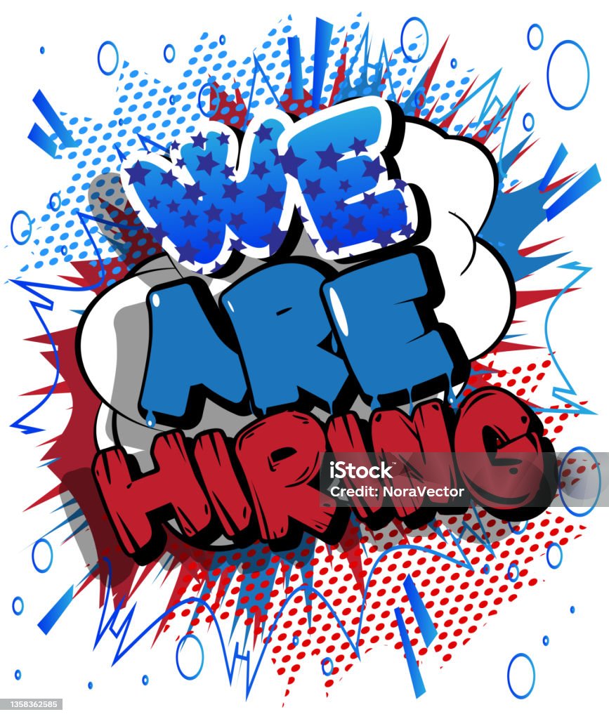 We Are Hiring Comic Book Word Text On Abstract Comics Background Stock