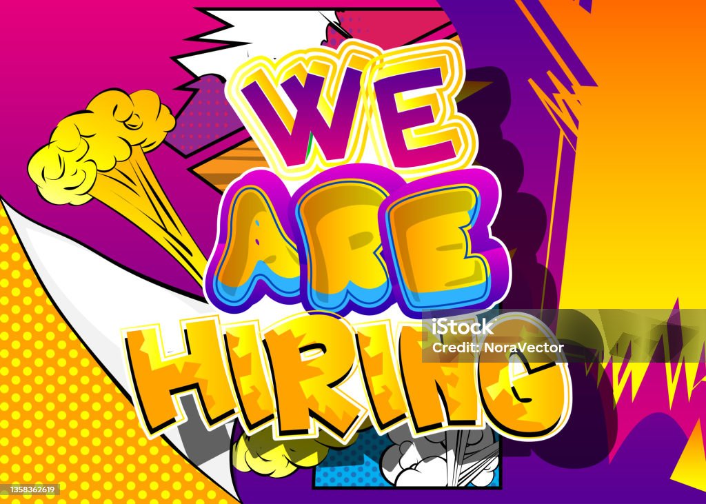 We Are Hiring Comic Book Word Text On Abstract Comics Background Stock