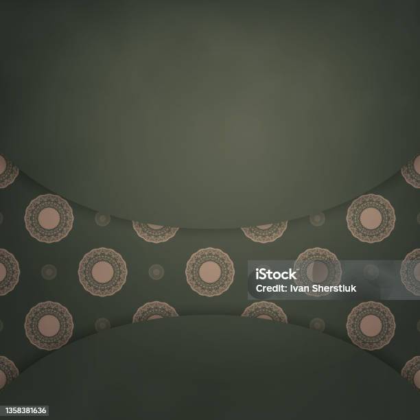 Selebaran Warna Hijau Dengan Pola Coklat India Siap Dicetak Ilustrasi