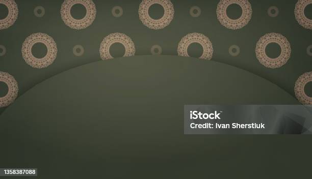 Template Spanduk Warna Hijau Dengan Ornamen Coklat Yunani Untuk Desain