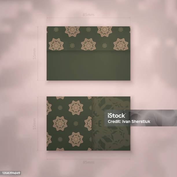 Template Kartu Nama Berwarna Hijau Dengan Ornamen Coklat India Untuk