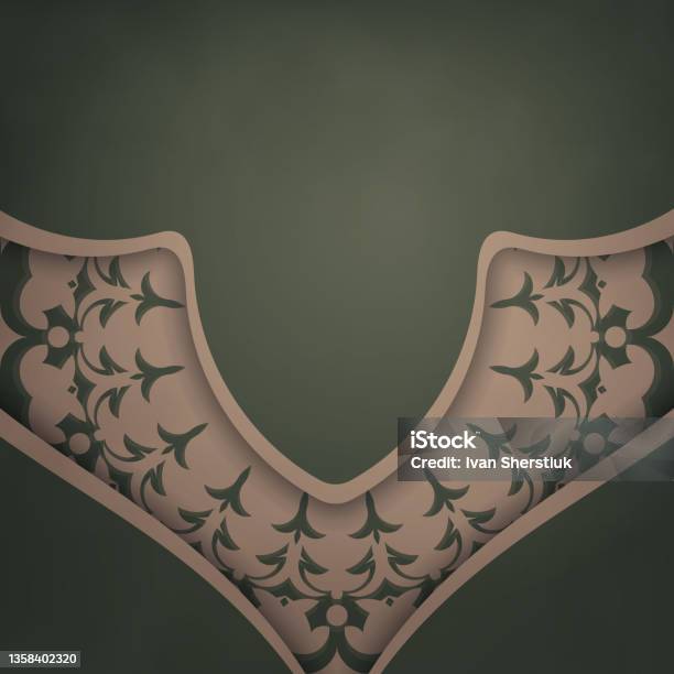 Template Kartu Ucapan Berwarna Hijau Dengan Pola Mandala Coklat Untuk