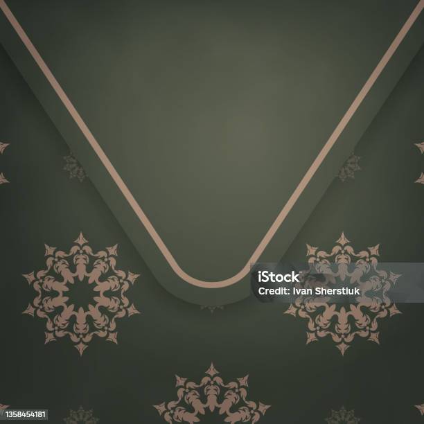 Template Brosur Warna Hijau Dengan Ornamen Coklat Vintage Untuk Merek