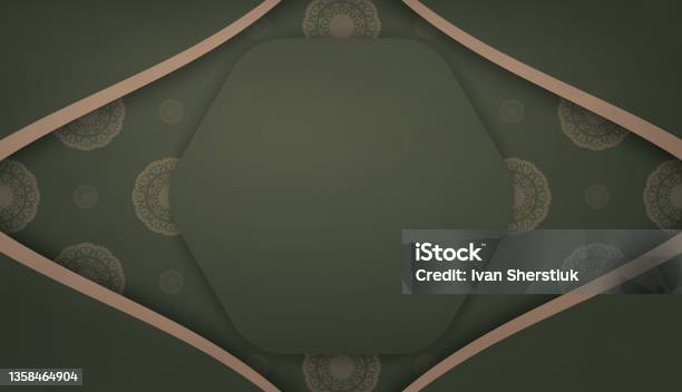 Template Spanduk Warna Hijau Dengan Ornamen Coklat Yunani Dan Tempat