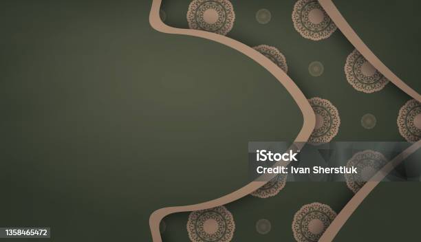 Template Spanduk Warna Hijau Dengan Ornamen Coklat Vintage Untuk Logo