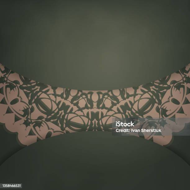 Template Kartu Ucapan Dalam Warna Hijau Dengan Pola Coklat Yunani Untuk