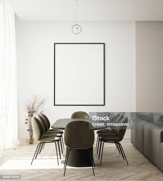 Bingkai Poster Mock Up Dengan Latar Belakang Interior Modern Ruang Tamu