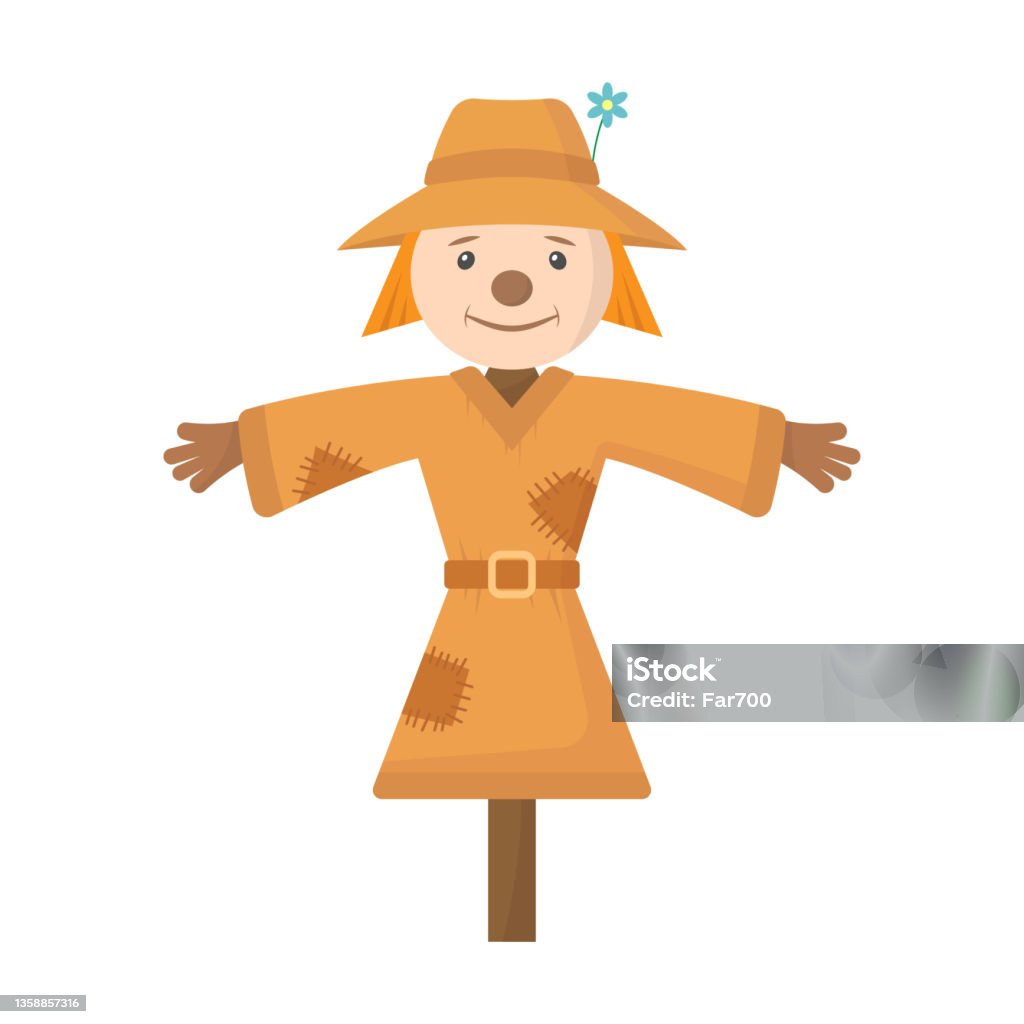 Cute Kartun Taman Orangorangan Sawah Tampilan Depan Siluet Berwarna