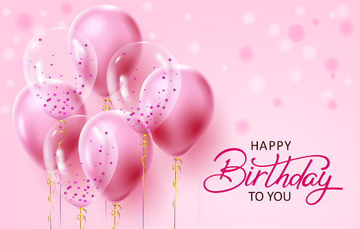 Conception Vectorielle De Ballons Roses Danniversaire Joyeux Texte De