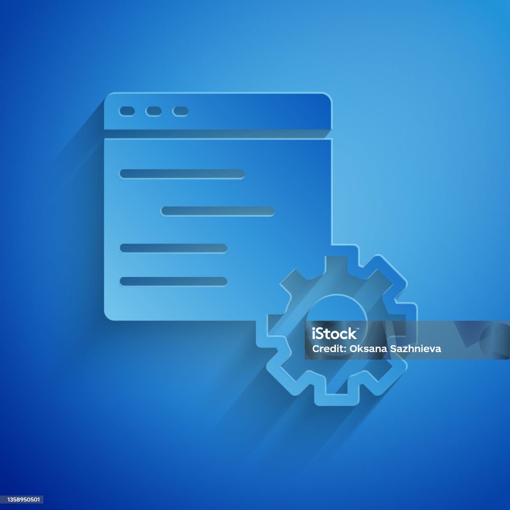 Paper Cut Computer Api Interface Icon Isolated On Blue Background Application Programming