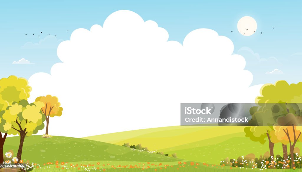 Lanskap Musim Semi Dengan Langit Biru Dan Awan Panorama Lapangan Hijau ... Lanskap Musim Semi Dengan Langit Biru Dan Awan Panorama Lapangan Hijau ...