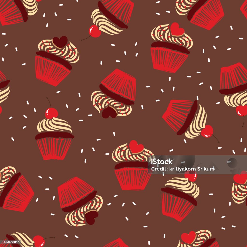 Ilustración De Cupcakes Dibujados A Mano Estado De Ánimo Y Cerezas
