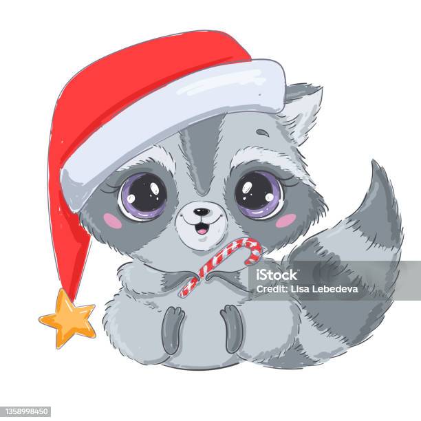 Ilustración De Ilustración De Un Lindo Mapache Navideño De Dibujos