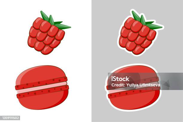 Macaron Aux Framboises Sur Fond Blanc Et Gris Illustration Vectorielle