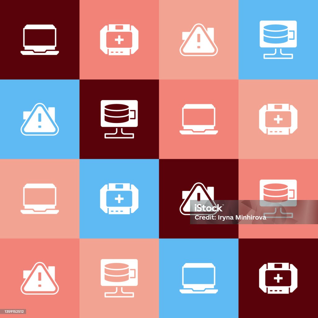 Atur Pop Art Laptop First Aid Kit Tanda Seru Dalam Segitiga Dan Ikon ... Atur Pop Art Laptop First Aid Kit Tanda Seru Dalam Segitiga Dan Ikon ...