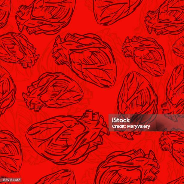 Anatomical Heart Hand Drawing Pattern Seamless Heart Engraving ... Anatomical Heart Hand Drawing Pattern Seamless Heart Engraving ...