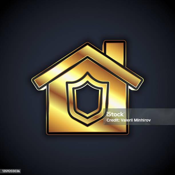 Gold House Dengan Ikon Perisai Terisolasi Dengan Latar Belakang Hitam ... Gold House Dengan Ikon Perisai Terisolasi Dengan Latar Belakang Hitam ...