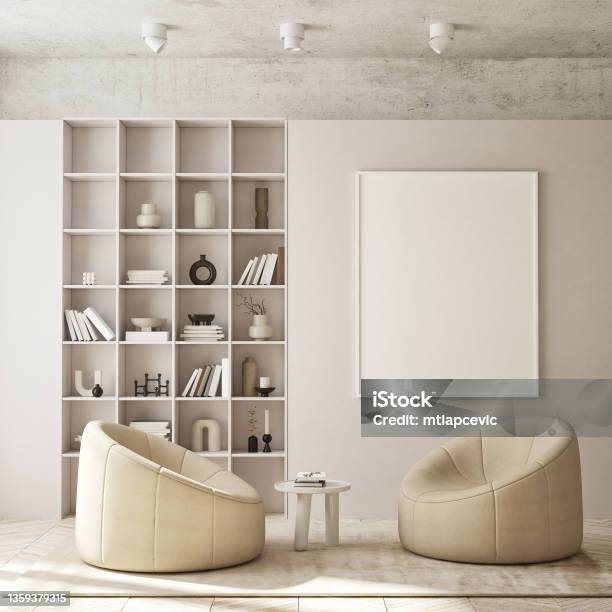 Bingkai Poster Mock Up Dengan Latar Belakang Interior Modern Ruang Tamu