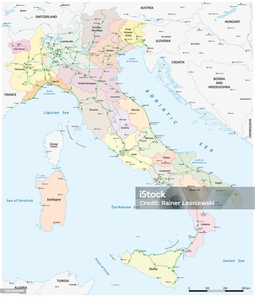 Mappa Vettoriale Del Sistema Autostradale Nazionale Italiano Immagini