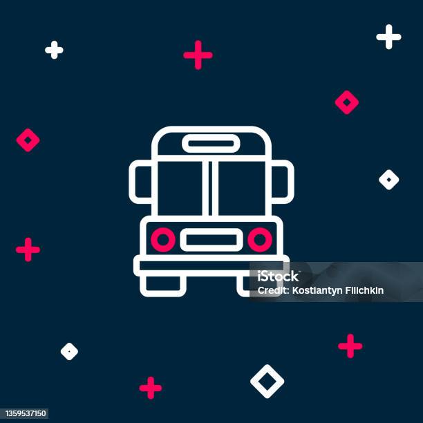 Icône De La Ligne Dautobus Scolaire Isolée Sur Fond Bleu Symbole Du