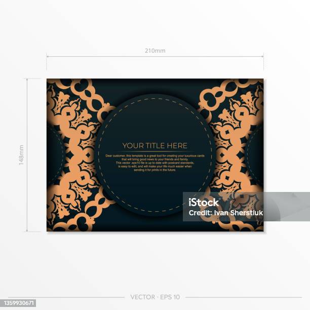 Template Kartu Pos Hijau Gelap Dengan Ornamen Mandala Abstrak Putih