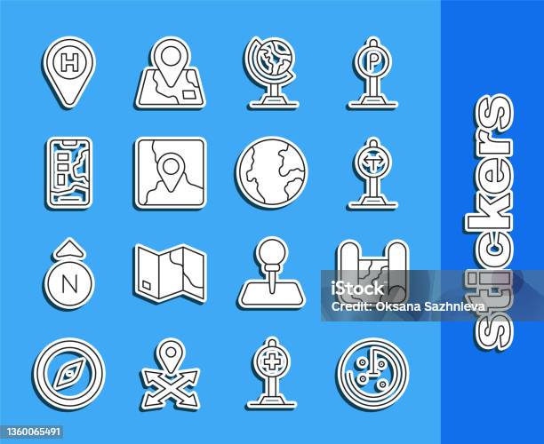 Vetores De Definir Radar De Linha Com Alvos No Monitor Mapa Dobrado