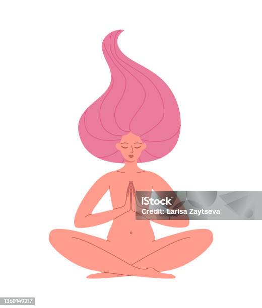 Wanita Itu Duduk Dalam Posisi Teratai Tangan Terhubung Wanita Itu ... Wanita Itu Duduk Dalam Posisi Teratai Tangan Terhubung Wanita Itu ...