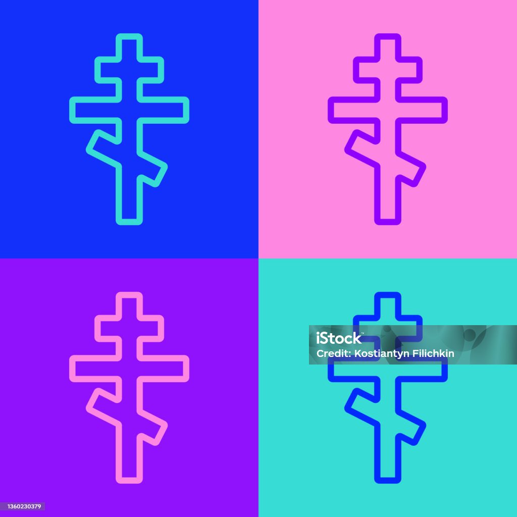 Ilustración De Icono De Cruz Cristiana De Línea De Arte Pop Aislado