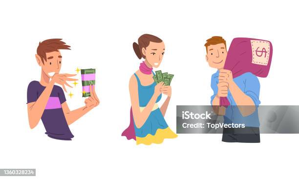 Karakter Pria Dan Wanita Kaya Dan Kaya Memegang Uang Kertas Dolar Dan ... Karakter Pria Dan Wanita Kaya Dan Kaya Memegang Uang Kertas Dolar Dan ...