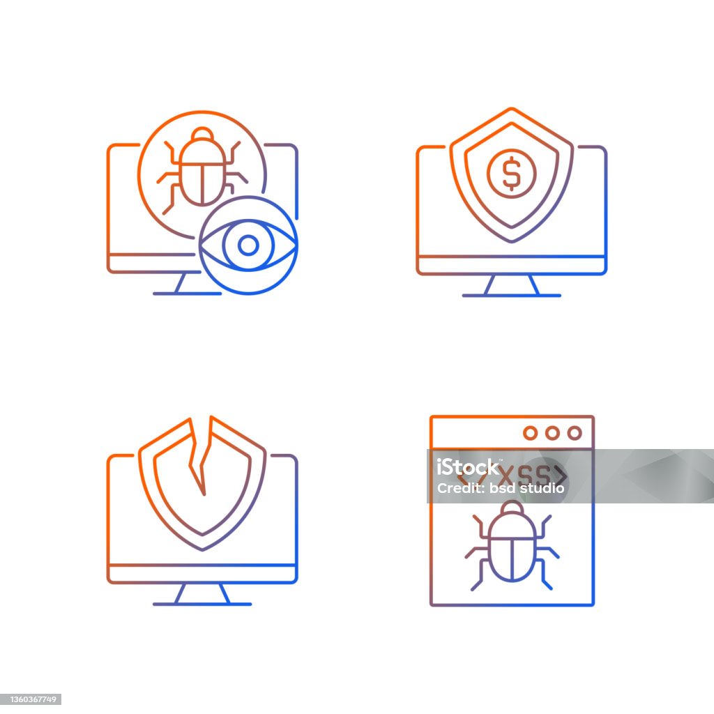 Computer Vulnerability Exploitation Gradient Linear Vector Icons Set