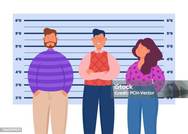 Ilustración de Alineación De Sospechosos De Dibujos Animados En La ... Ilustración de Alineación De Sospechosos De Dibujos Animados En La ...