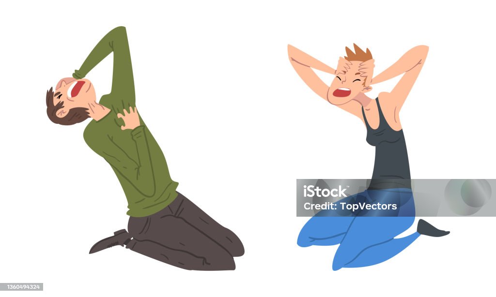 Panicked Man And Woman Afraid Of Something Sitting On The Floor And ... Panicked Man And Woman Afraid Of Something Sitting On The Floor And ...