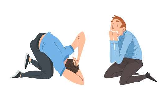 Panicked Man Afraid Of Something Sitting On The Floor And Shouting With ... Panicked Man Afraid Of Something Sitting On The Floor And Shouting With ...