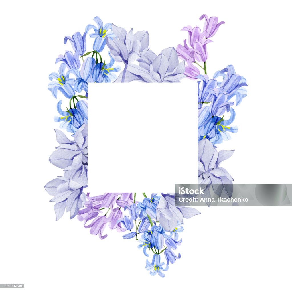 Violet Floral Bouquet Watercolor Illustration With Hand Drawn Boho