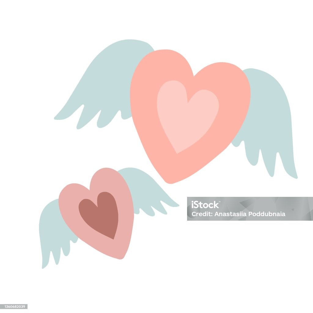 Cœurs Mignons Avec Des Ailes Dange Sur Fond Blanc Vecteurs Libres De
