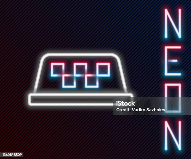 Vetores De Linha Neon Brilhante Ícone Do Teto Do Carro De Táxi Isolado