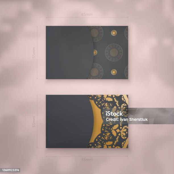 Template Kartu Nama Dalam Warna Hitam Dengan Ornamen Emas India Untuk