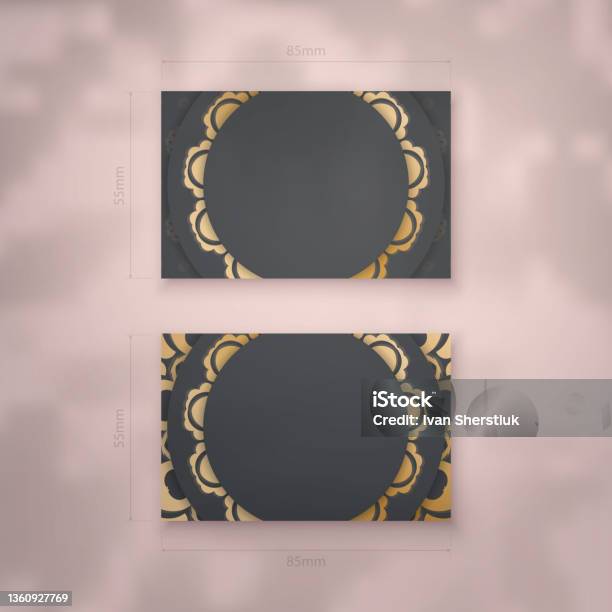 Template Kartu Nama Dalam Warna Hitam Dengan Ornamen Emas Vintage Untuk