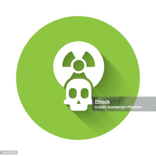 Icône Radioactive Blanche Isolée Avec Un Long Fond Dombre Symbole