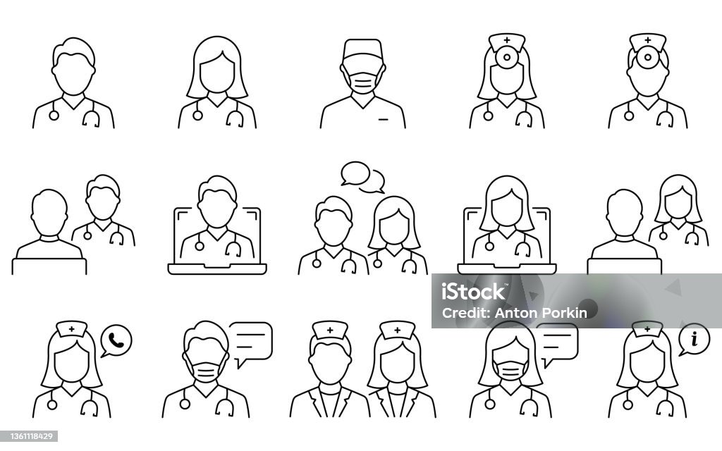 Набор Иконок Doctors Line Врачиспециалисты И Консультация Пациента