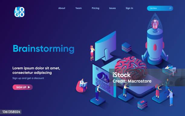 Brainstorming Konsep Halaman Arahan Isometrik Tim Menghasilkan Ideide