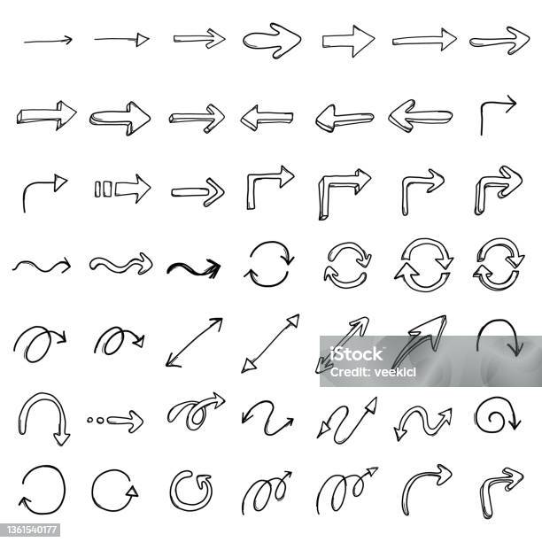 Jeu Dicônes Vectorielles Arrow Doodle Dessin Esquisse Illustration