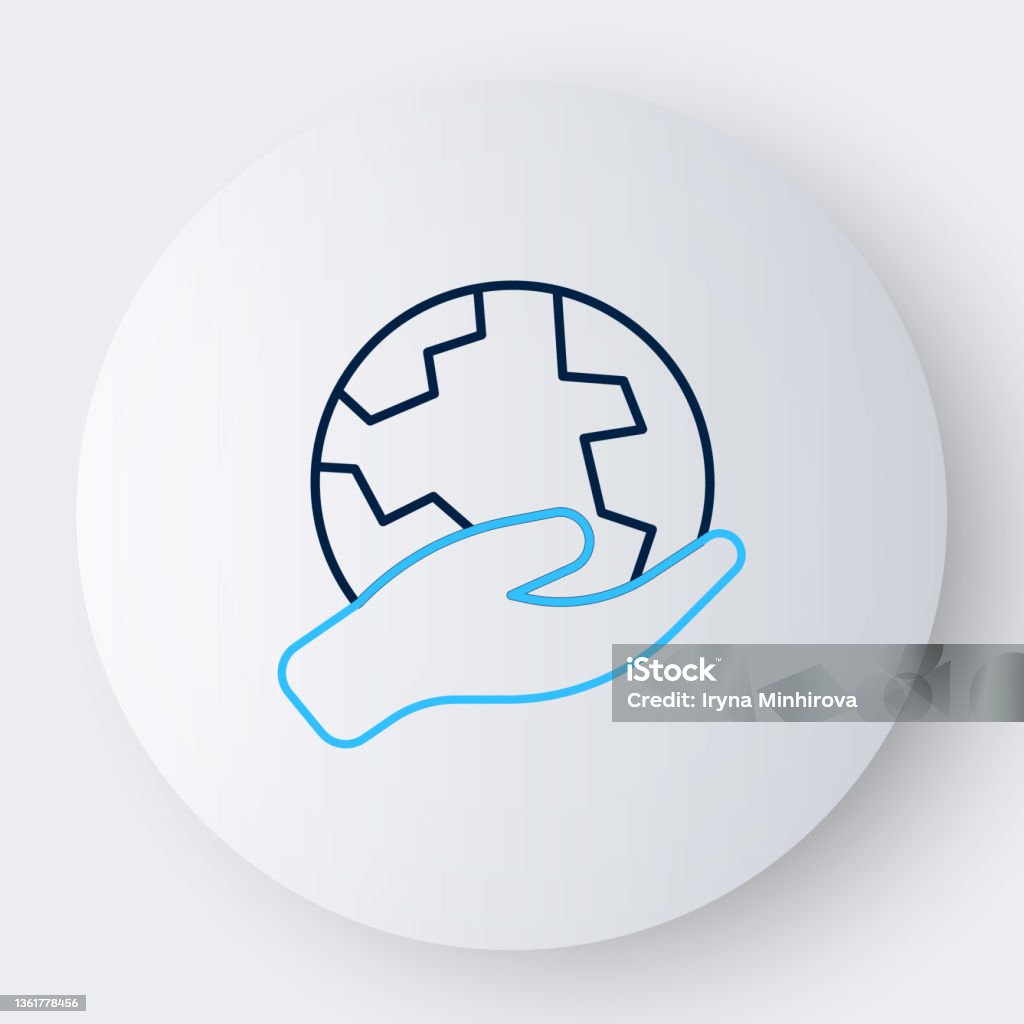 Line Human Hand Holding Earth Globe Icon Isolated On White Background