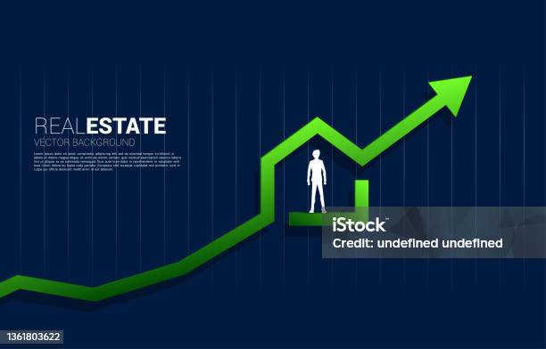 Siluet Pengusaha Berdiri Di Ikon Rumah Hijau Dengan Grafik Tumbuh