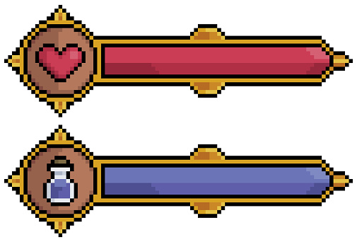 Barre De Vie Pixel Art Et Icône De Barre De Mana Pour Le Jeu 8 Bits ... Barre De Vie Pixel Art Et Icône De Barre De Mana Pour Le Jeu 8 Bits ...