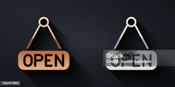 Panneau Suspendu Doré Et Argent Avec Texte Icône De Porte Ouverte